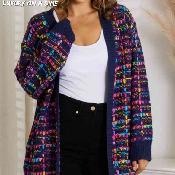 Sweaters | Bold Retro Knit Colorful Fringe Hem Longline Duster Sweater ...